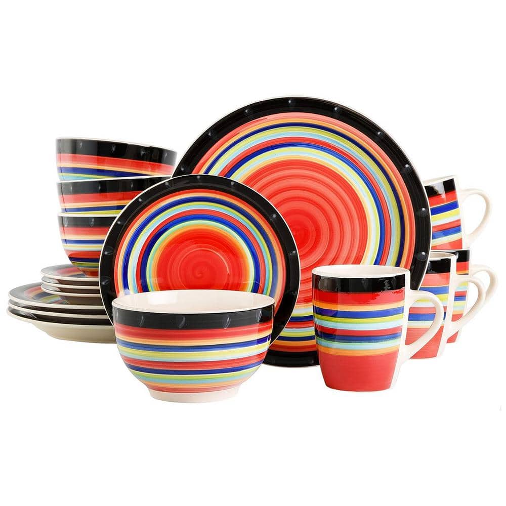 Gibson Home Casa Stellar 16 Piece Round Stoneware Dinnerware Service Set For 4 in Red 985121697M ...