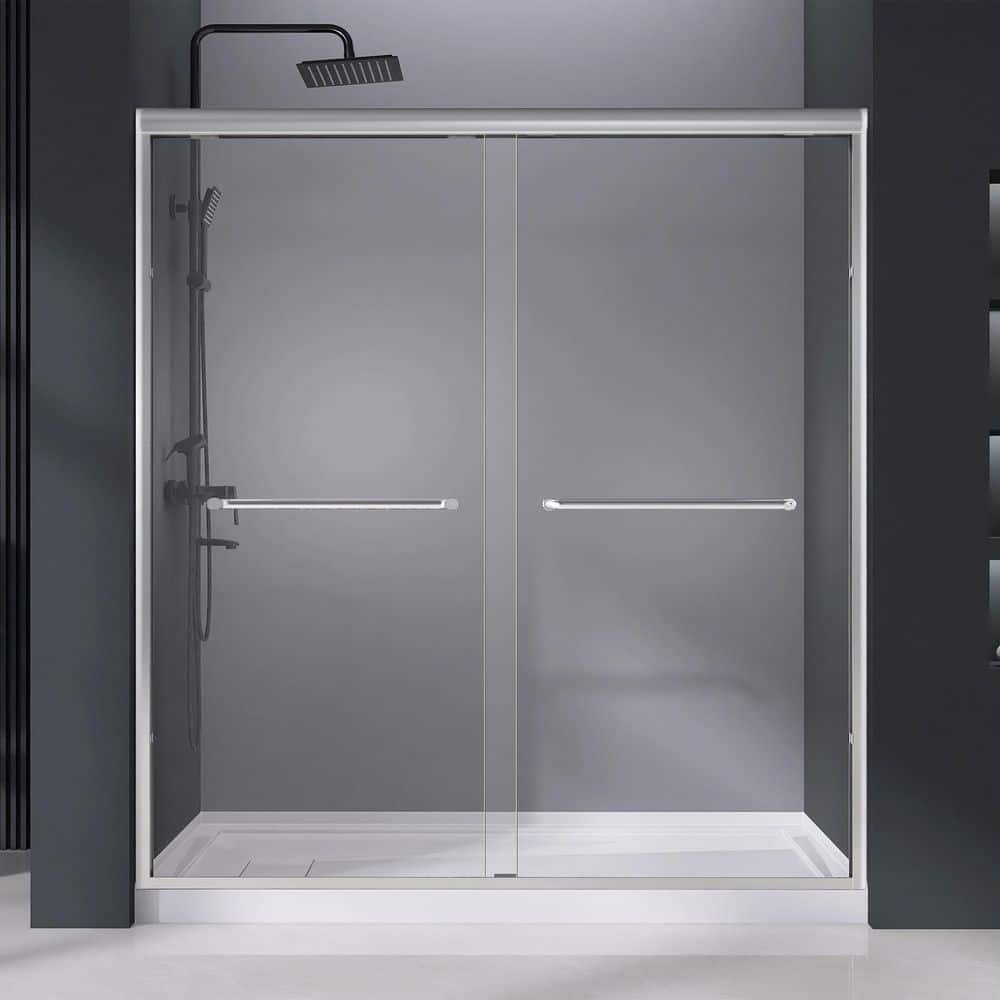 Zeafive 68 to 72 in. W x 72 in. H Double Sliding Shower Door in Chrome ...