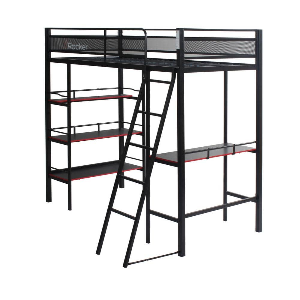 X Rocker Fortress Gaming Bunk with Desk and Shelving, Twin, Black/Red ...