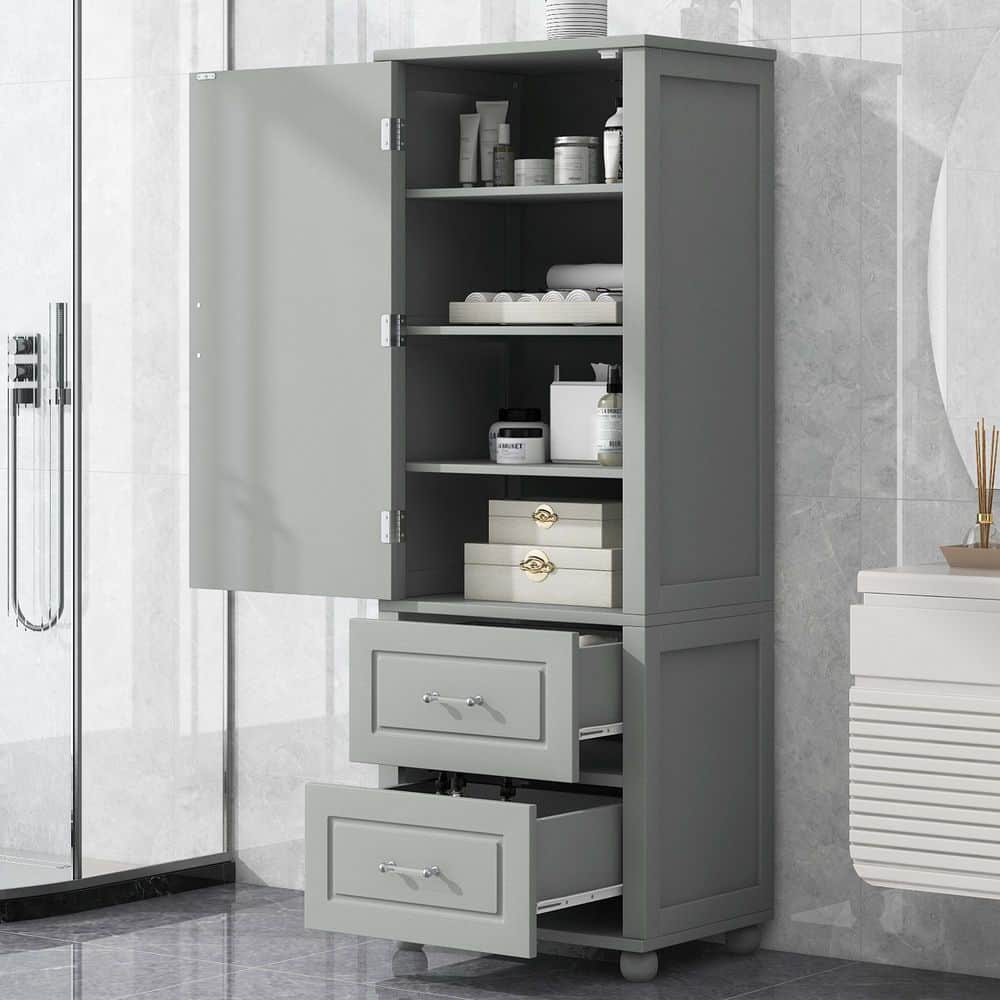 Cesicia 23 in. W x 15.9 in. D x 61.4 in. H Gray Wood Tall Bathroom ...