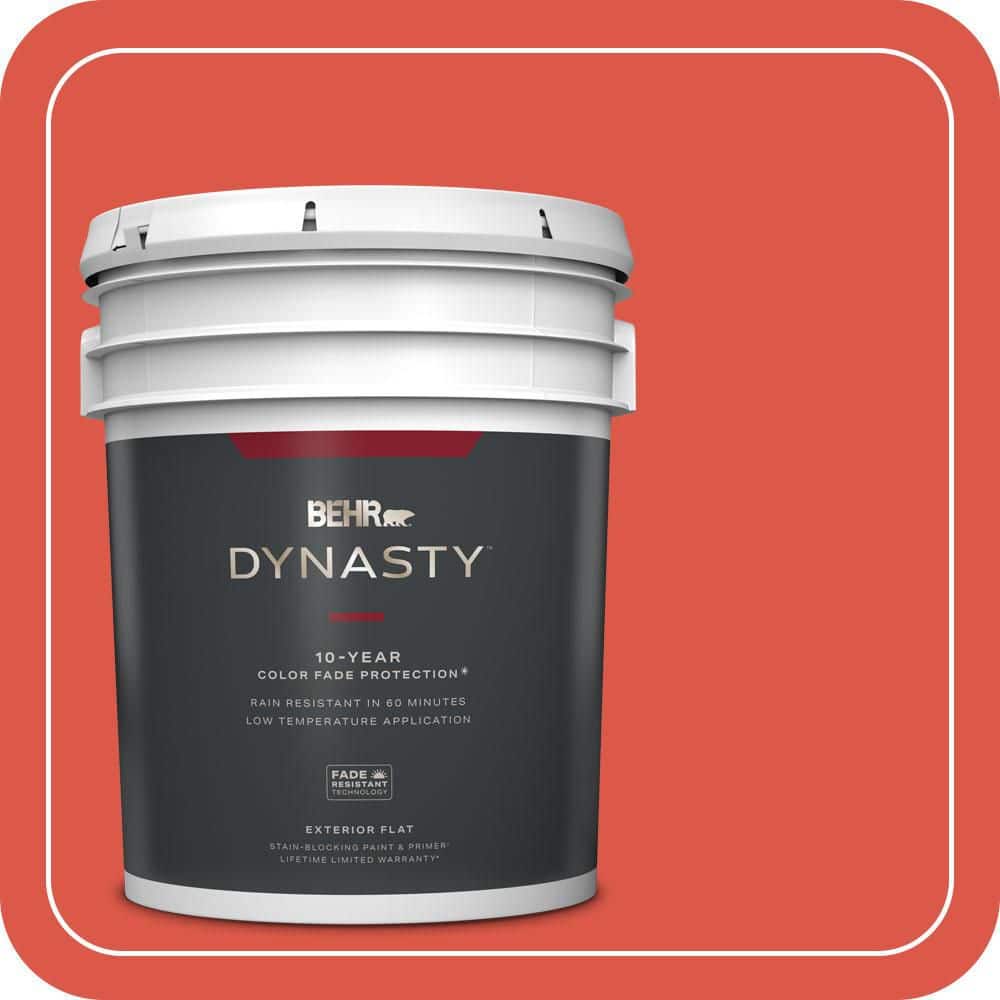 BEHR DYNASTY 5 gal. #180B-6 Fiery Red Flat Exterior Stain-Blocking ...