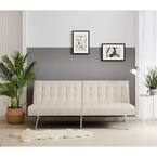 HOMESTOCK Cream, Linen Tufted Split Back Futon Sofa Bed, Couch Bed ...