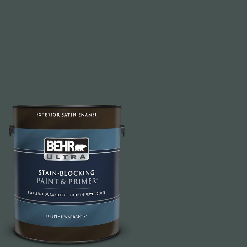 BEHR ULTRA 1 gal. #MQ6-44 Black Evergreen Satin Enamel Exterior Paint ...