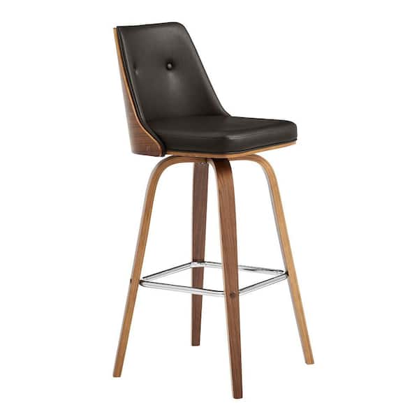 Benjara 30 in. Brown Low Back Wooden Frame Bar Stool with Leather Seat ...
