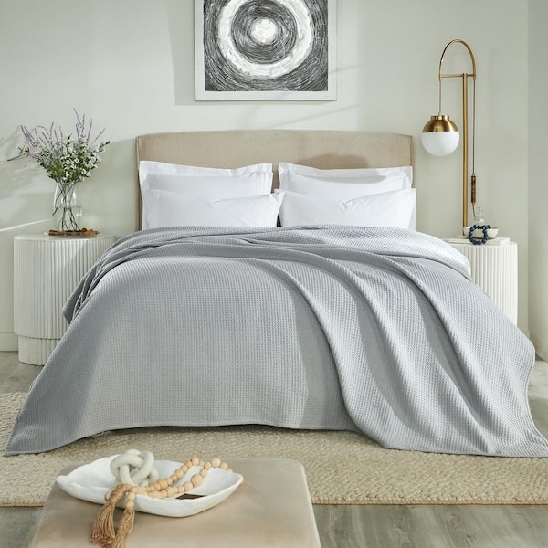 Better Trends Janiya Waffle Twin Size 100% Cotton Blanket in Light Grey ...