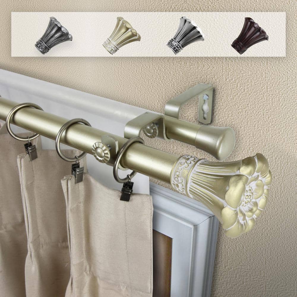 Rod Desyne 28 in. - 48 in. 1 in. Blossom Double Curtain Rod Set in ...