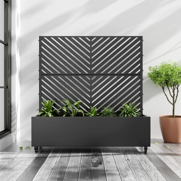 Lirago 47 in. x 47 in. Black Outdoor Metal Privacy Screen Raised ...