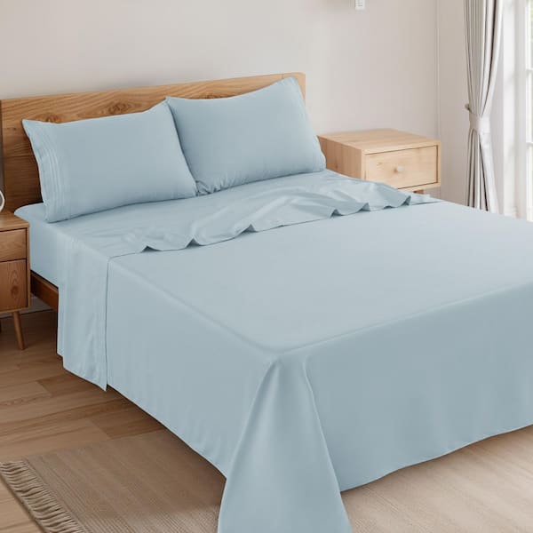 LDC LUX DECOR COLLECTION 4-Piece Ice Blue Solid Color Microfiber Twin ...