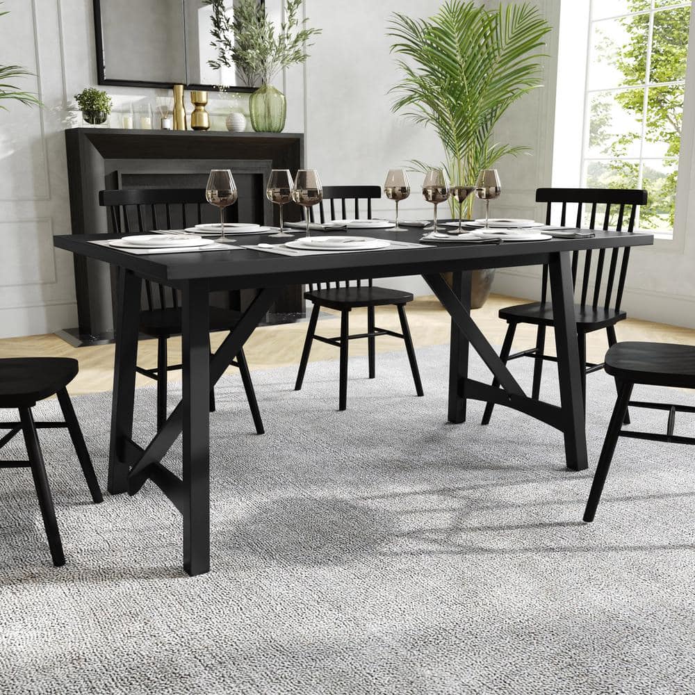 Carnegy Avenue Everly Farmhouse Style Black Matte Wood 36 in. 4-Legs ...
