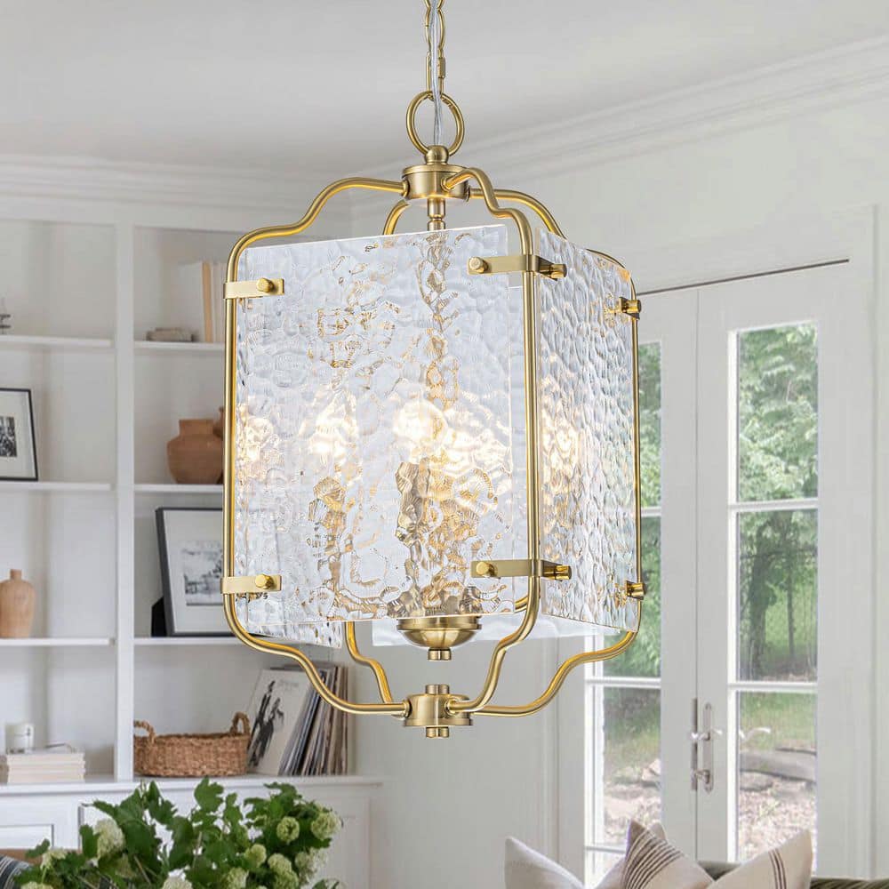 MENCOLULU 4-Light Modern Gold Metal Frame Pendant Light with Hammered ...