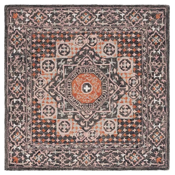 SAFAVIEH Aspen 5 ft. x 5 ft. Black/Rust Floral Medallion Square Area ...