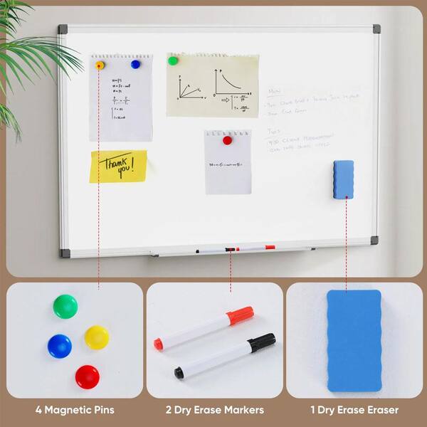 Afoxsos 36 in. x 24 in. White Aluminum Framed Plastic Memo Board White ...