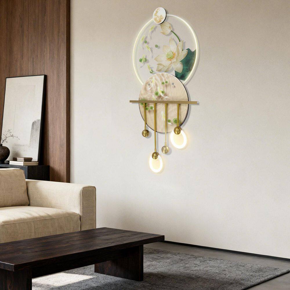 OUKANING 2-Light Gold Modern LED Wall Sconce Wall Art Decor With Light ...