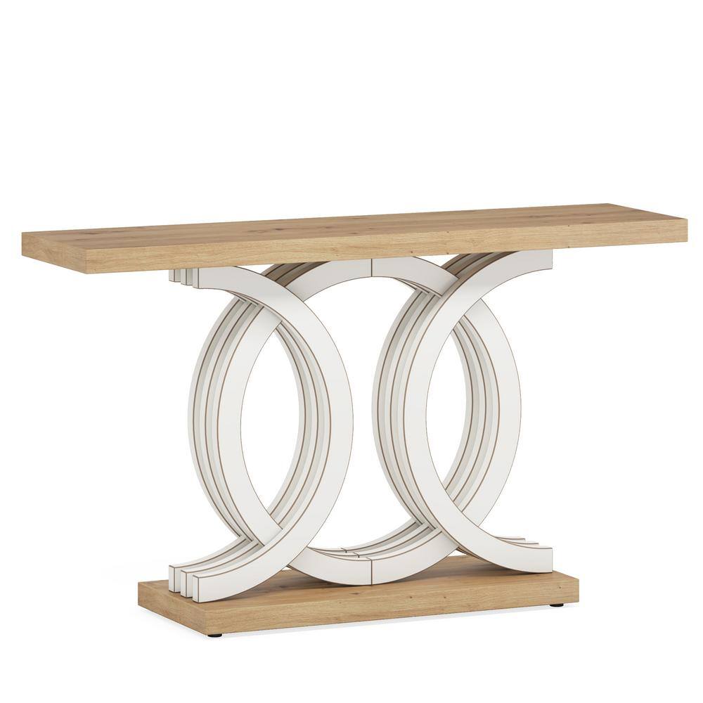 BYBLIGHT Turrella 55 in. Rectangle Wooden Console Table, White Farmhouse Console Table with ...