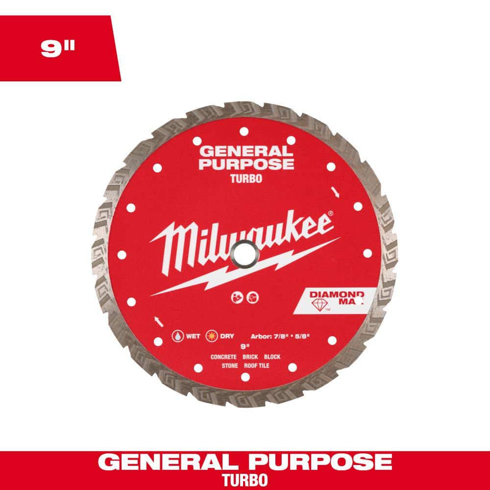 Milwaukee 9 in. DIAMOND MAX General Purpose Turbo Diamond Blade 49-93 ...