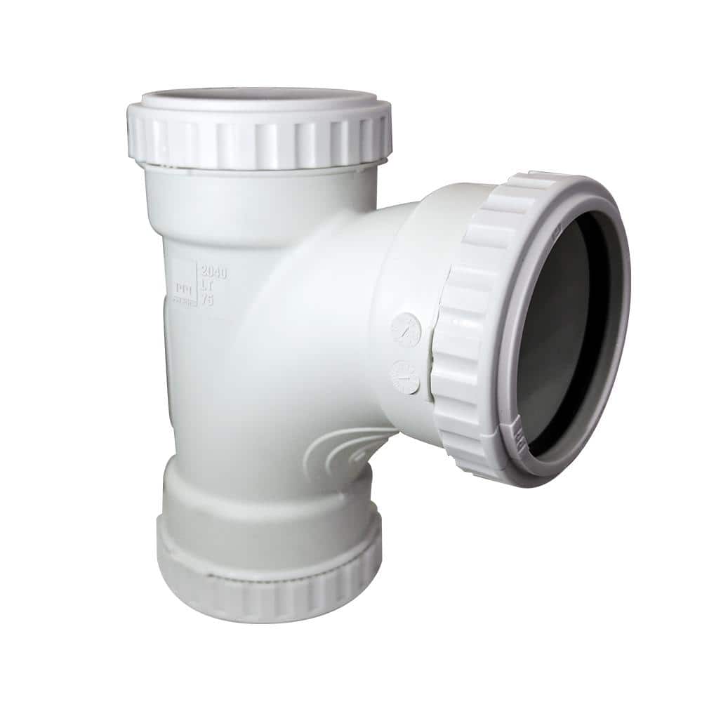 PPI 3 in. Glueless Soundproof DWV Sanitary Tee Push-Tighten Compression ...
