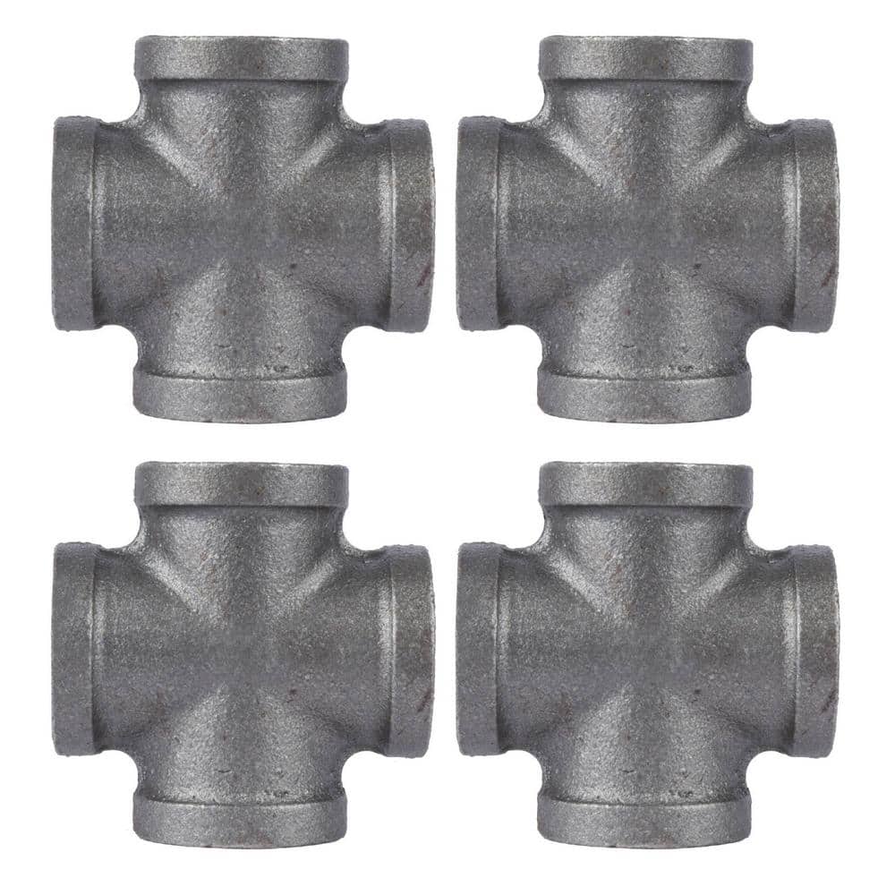 PIPE DECOR 3/4 in. Black Iron FPT x FPT x FPT x FPT Cross Fitting (4 ...