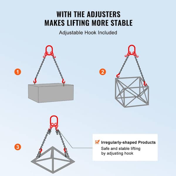 VEVOR Chain Sling, 3/8 in. x 10 ft. Lifting Chains with Hooks, G80 ...