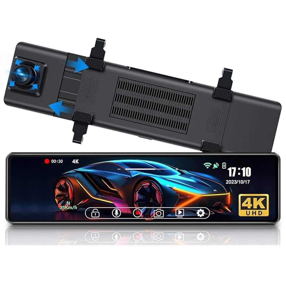 Vrbgify 12 in. Dash Cam with 4K Rear View Camera, WiFi, Loop Recording ...