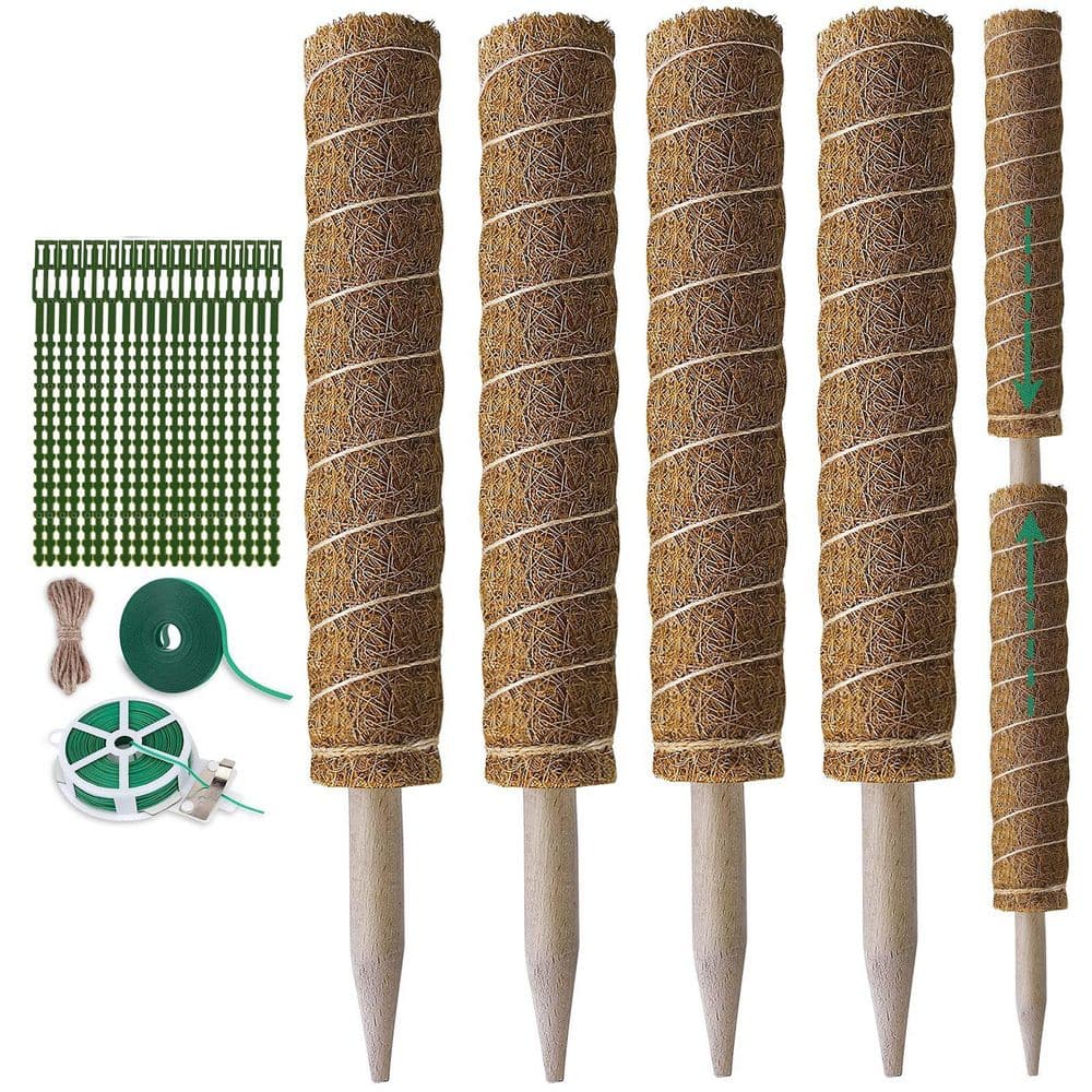 16 in. Brown Coco Coir Moss Pole Plant Support Stakes, Indoor Climbing ...