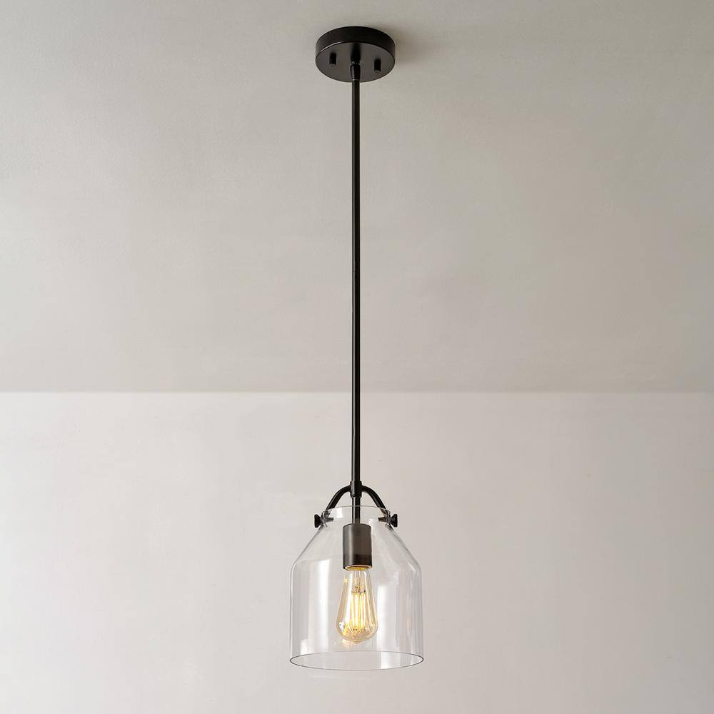Globe Electric 1-Light Matte Black Shaded Pendant Light with Clear ...