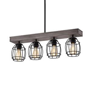 Edvivi Triscot 3-Light Modern Farmhouse Gray Wood Linear Pendant with ...