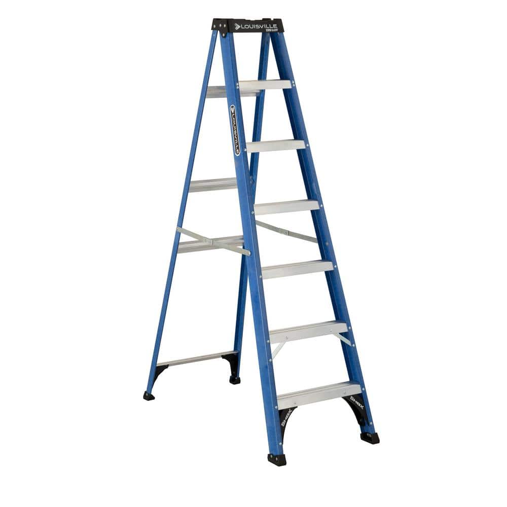 Louisville Ladder 7 ft. Fiberglass Step Ladder has a 11 ft. Reach with ...
