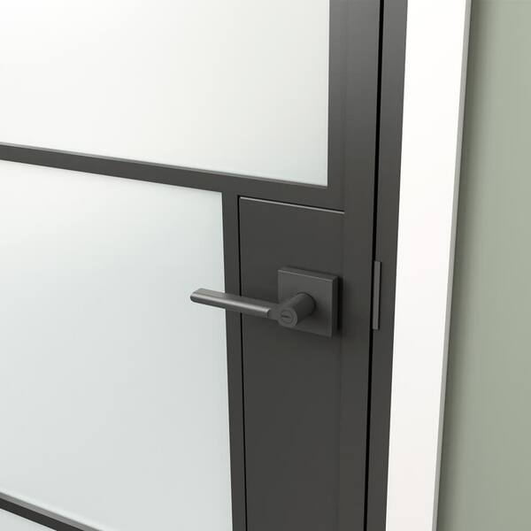 Nivencai 36 in. x 84 in. Left-Handed Frosted Glass Black Steel Single ...