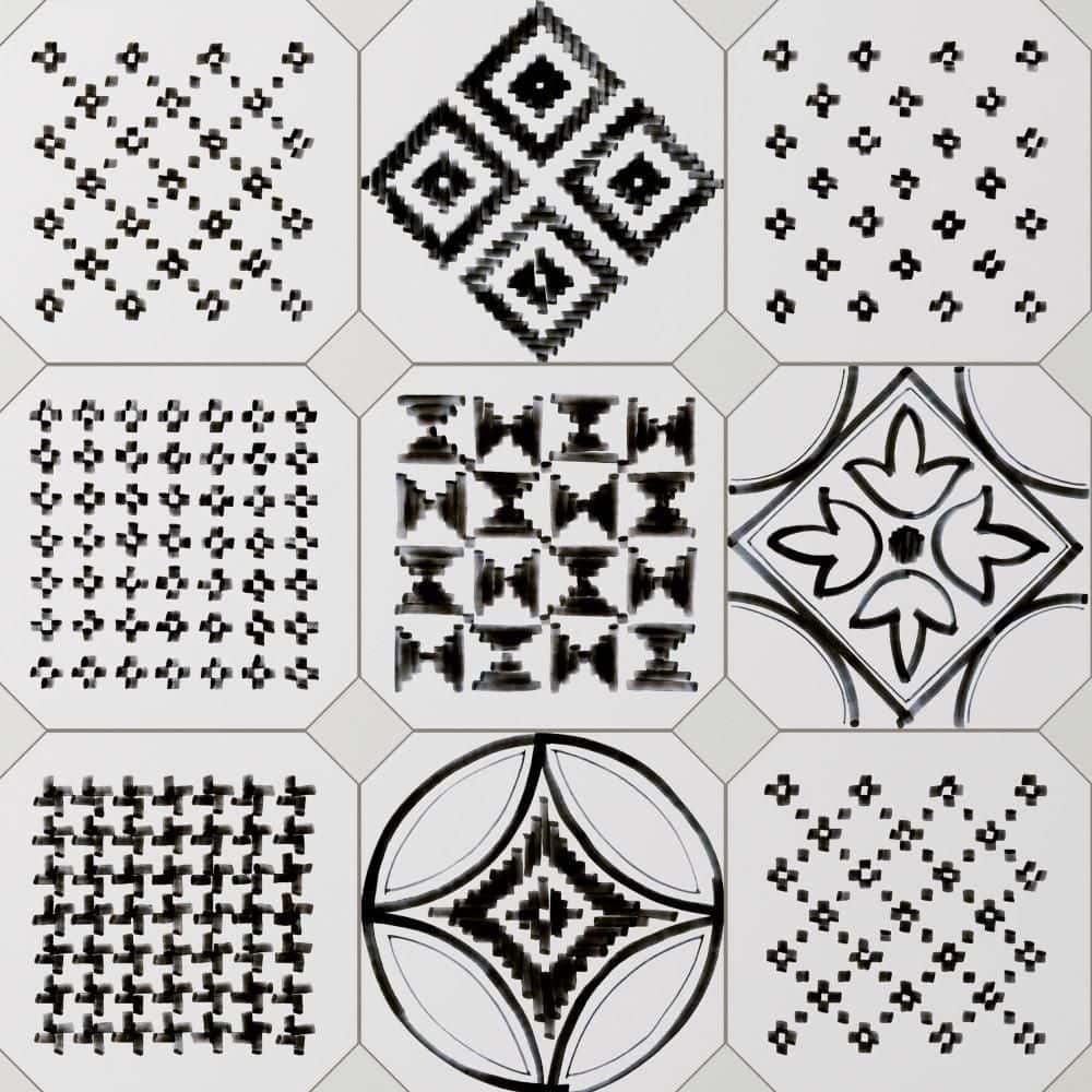 Merola Tile Vaudeville Octagon Deco Sombra with Taco Nacar 8 in. x 8 in ...