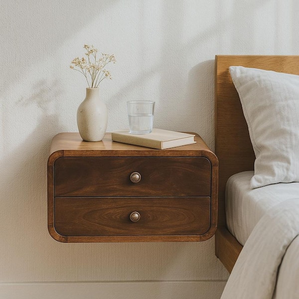 Noble House Chad Brown 2-Drawer Solid Wood Floating Nightstand 179443 ...