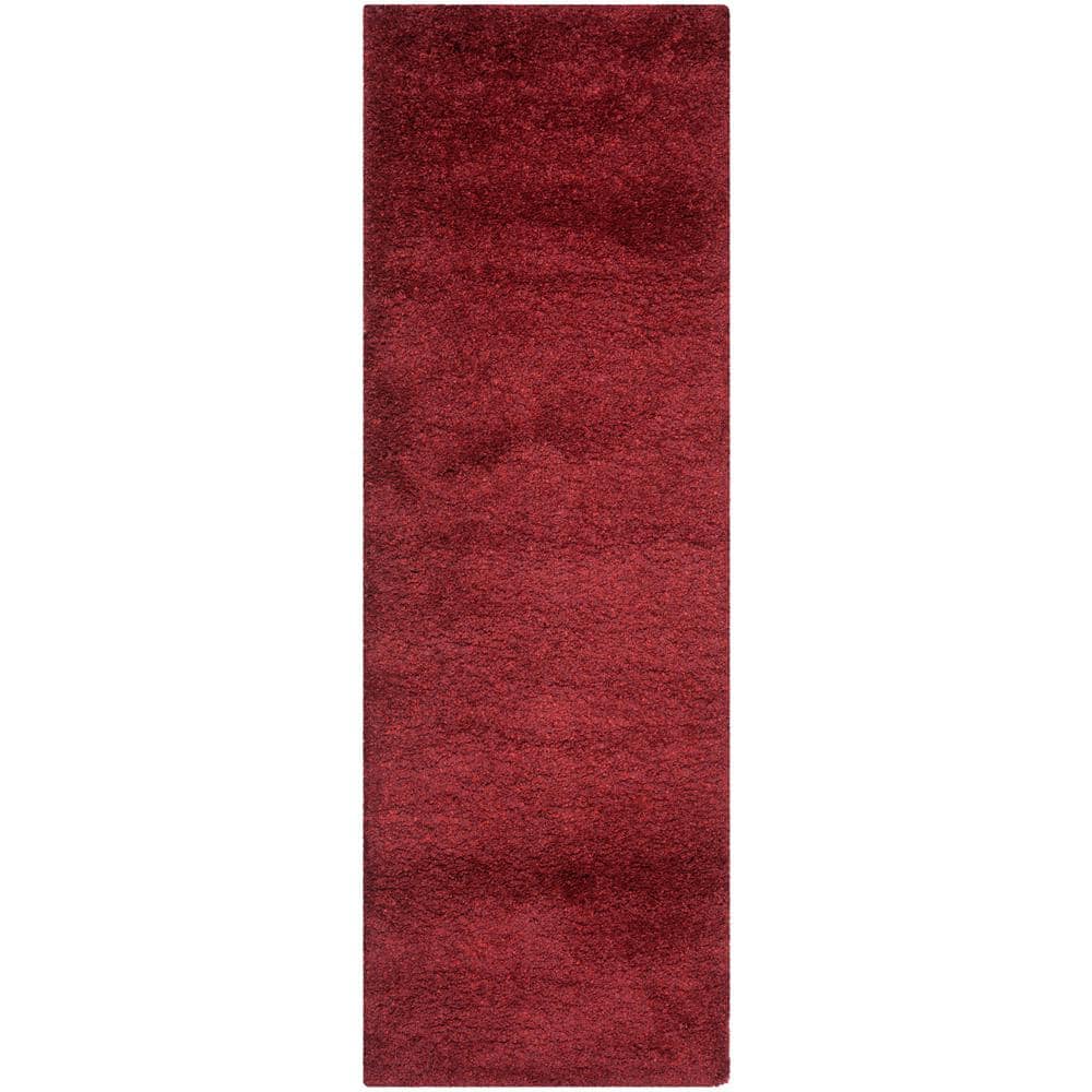 SAFAVIEH California Shag Maroon 2 ft. x 7 ft. Solid Runner Rug SG151 ...