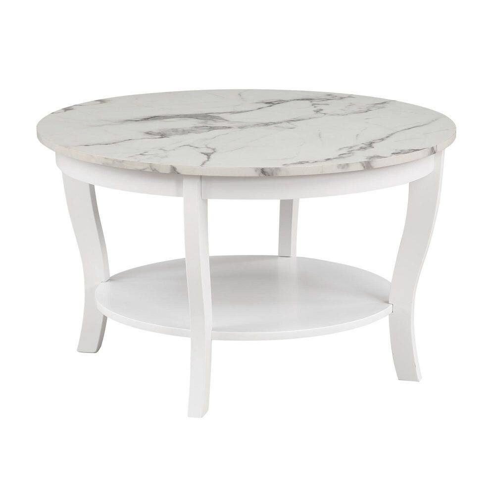Convenience Concepts American Heritage 30 in. White Round Faux Marble ...
