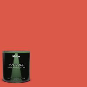 BEHR PREMIUM PLUS 1 qt. #180B-6 Fiery Red Flat Exterior Paint & Primer ...