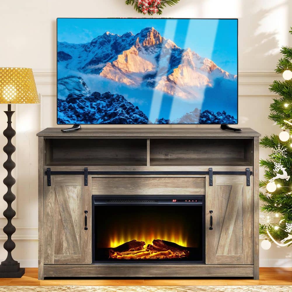 ToolCat 51 in. Freestanding Fireplace TV Stand with 26 in. Electric Fireplace insert,Heats 400 ...