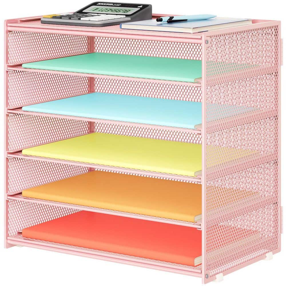 12.5 in x 13.25 in Pink Metal Paper Organizer Storage 6 Tier Letter ...