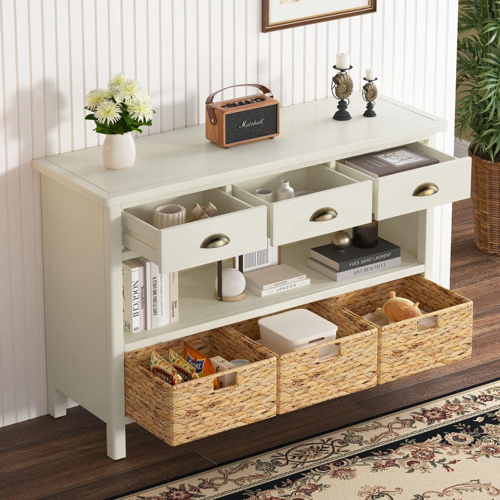 Harper & Bright Designs Antique White 47 in. Rectangle Wood Vintage ...