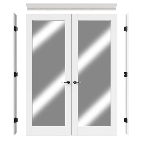 ARK DESIGN 64 in. x 80 in. 1-Lite Mirrored Glass Solid Core White ...