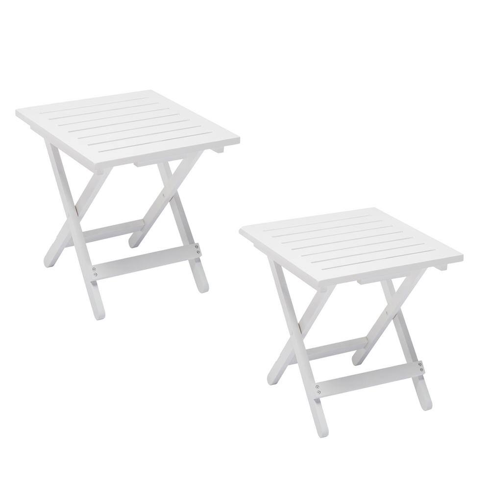 Anraja White Square Wood Outside Side Table, Folding Small End Table ...