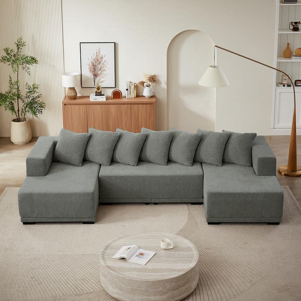Boyel Living 128 in. Wide Straight Arm Chenille U-Shaped Minimalist ...