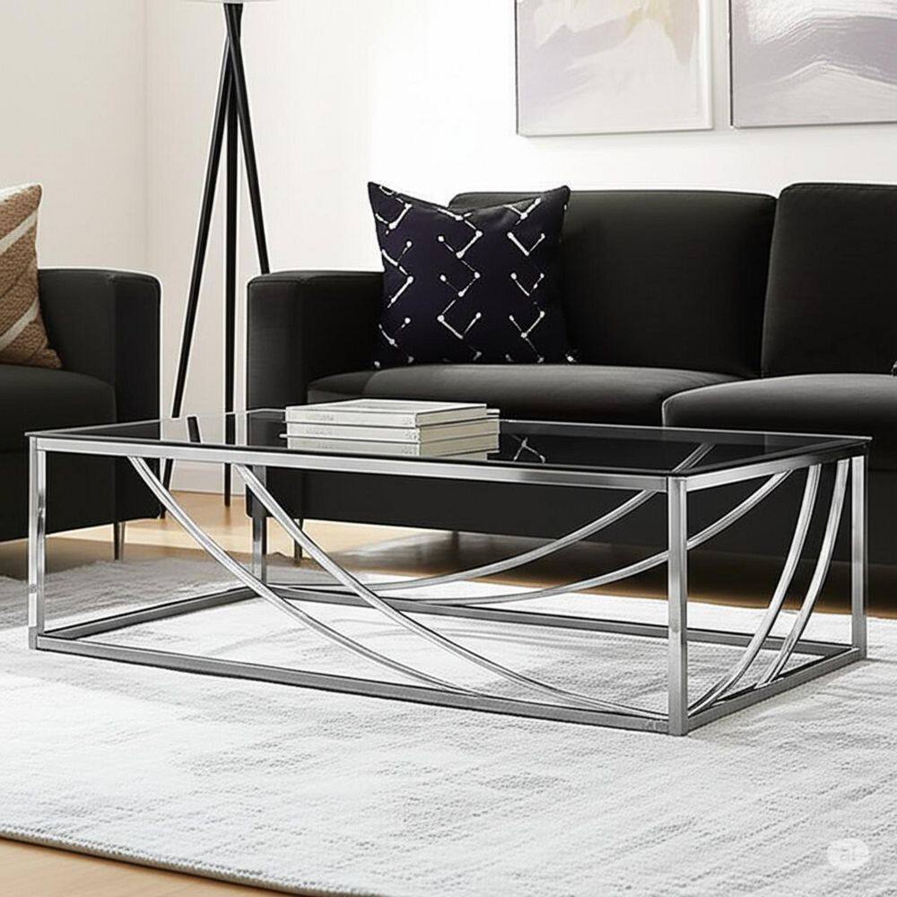 HOME IMPORTS EMPORIUM 47.25 in. Silver Rectangle Glass Top Coffee Table ...