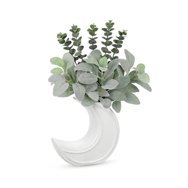 17 in. Indoor Artificial Eucalyptus Topiary in Crescent Moon Vase ...