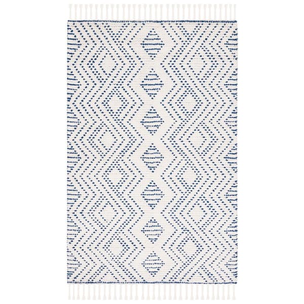 SAFAVIEH Natura 3 ft. x 5 ft. Ivory/Blue Diamond Striped Zig-Zag Area ...