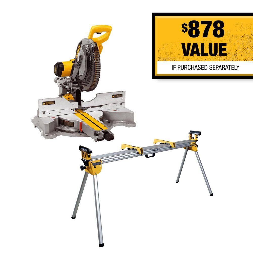 DEWALT 15 Amp Corded 12 in. Double Bevel Sliding Compound Miter Saw and Heavy Duty Miter Saw ...