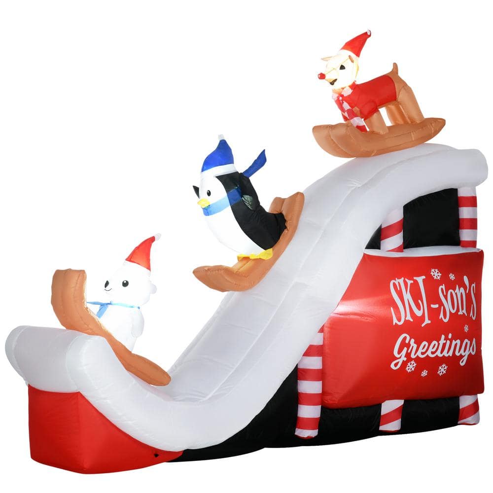 HOMCOM 8.5 ft. Long Christmas Inflatable Polar Bear, Penguin and ...
