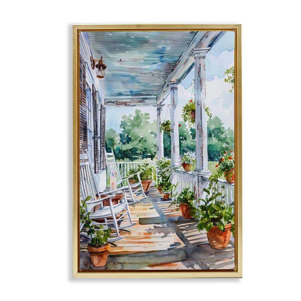 Stupell Industries Summer Plant Filled Porch by Franklyn Gregory Gold Floater Frame Architecture ...