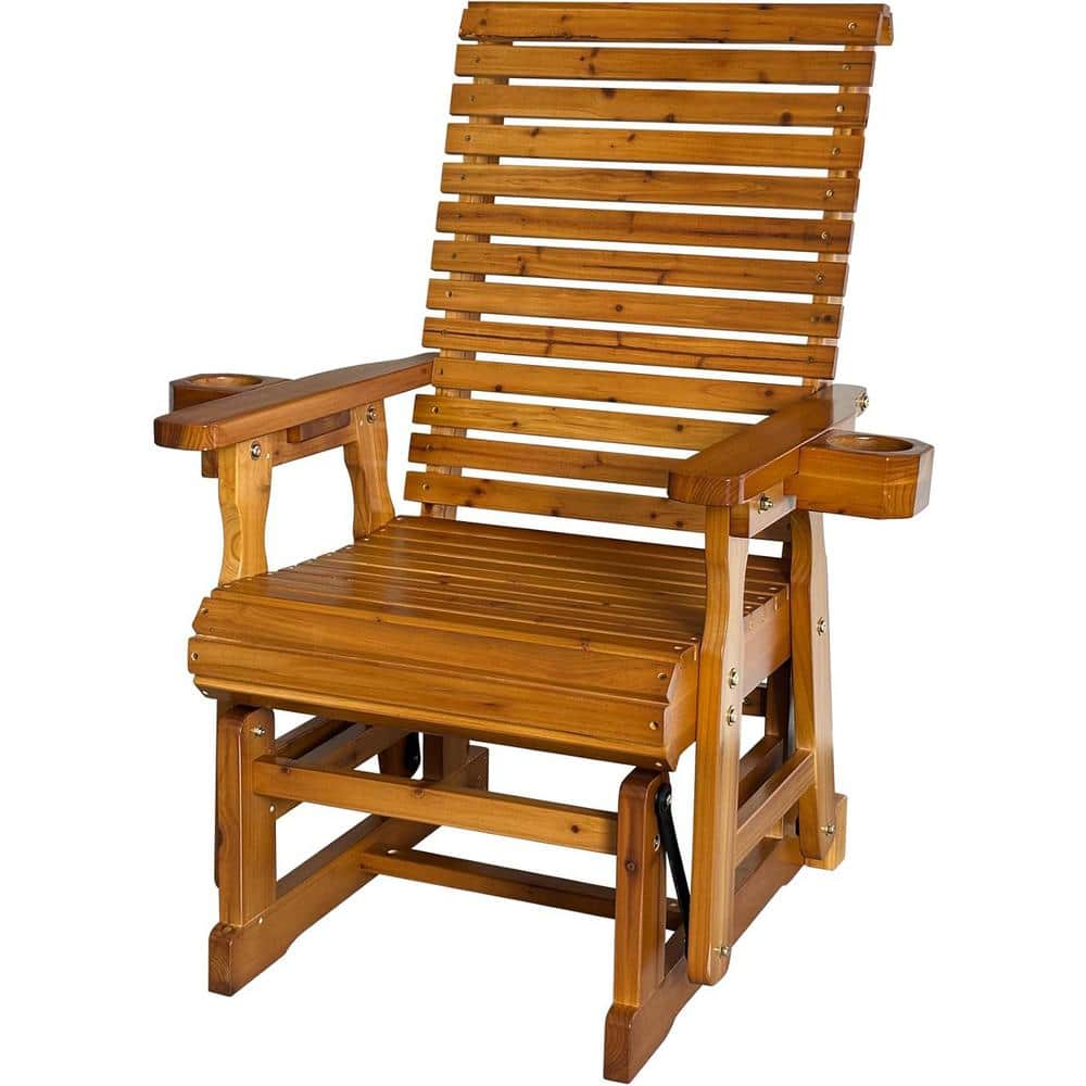 Innovaze 35.8 in. Width 1-Person Brown Solid Fir Wood Outdoor Glider ...