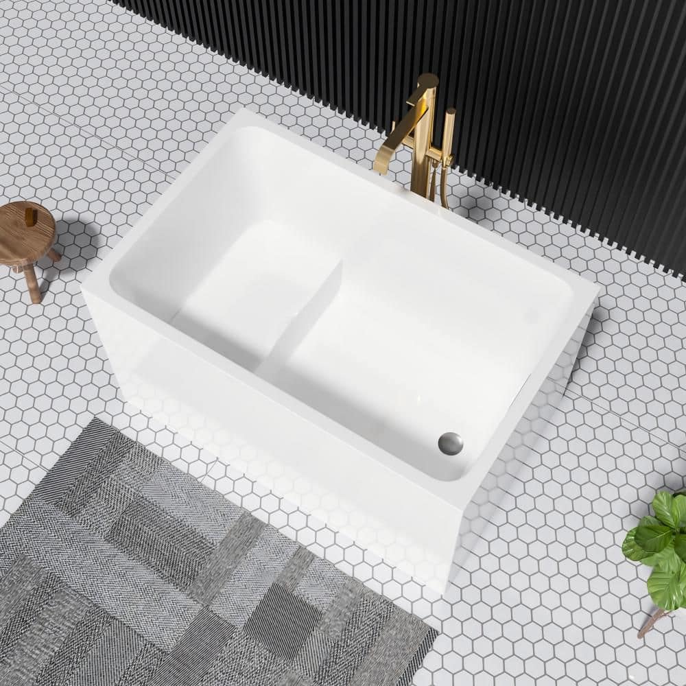 WetBase 43 in. x 28 in. Acrylic Freestanding Bathtub with Seat ...