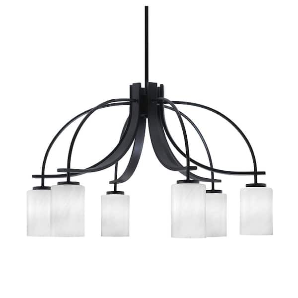 Olympia 18 in. 6-Light Matte Black Downlight Chandelier White Marble ...