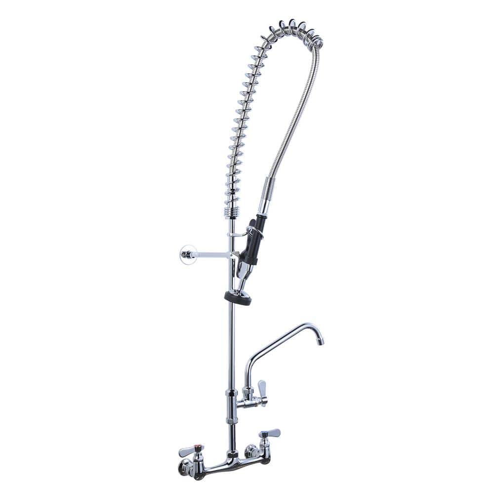 WOWOW 43 in. Commercial Triple Handle Pull Down Sprayer Kitchen Faucet ...