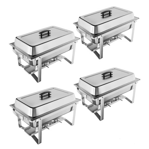 4 Pack 8 Qt. Stainless Steel Rectangular Chafing Dish Buffet Set with ...